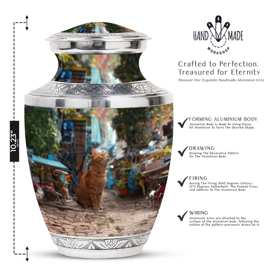 Orange Cat Cremation Urns for Human Ashes Adult Dad, Decorative Urn (10 ...