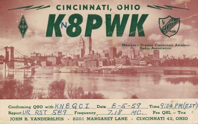 QSL CARD HAM RADIO KN8PWK K8PWK JOHN B. VANDERSLUIS CINCINNATI 42 OHIO ...