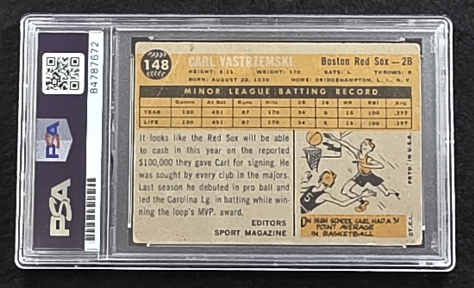 1966 CARL YASTRZEMSKI Signed Topps ROOKIE Card-HOF-BOSTON RED SOX-PSA ...