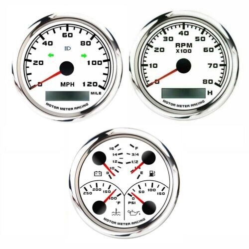 W PRO 85mm 3 Gauge Set GPS Speedometer 120 MPH Turn Signal High Beam ...