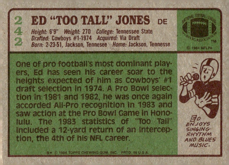 1984 Topps #242 Ed "Too Tall" Jones | eBay