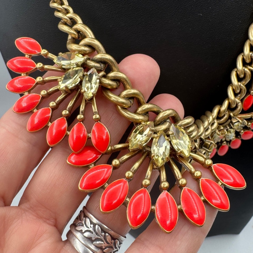 Stella & Dot Coral Cay Bib Statement Necklace Heavy Bold Orange Crystal ...