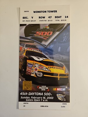 🔥2003 Nascar Daytona 500 Ticket Stub - Michael Waltrip Winner 🔥 | eBay