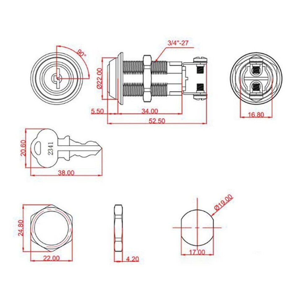 Key Removable in OFF Position With 2 Keys On/Off Key Switch Lock Keyed ...