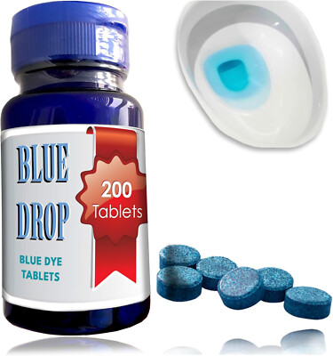 Blue Drop Dye Tabs 200 Toilet Dissovable Bluing Tablets Prevent Testing ...