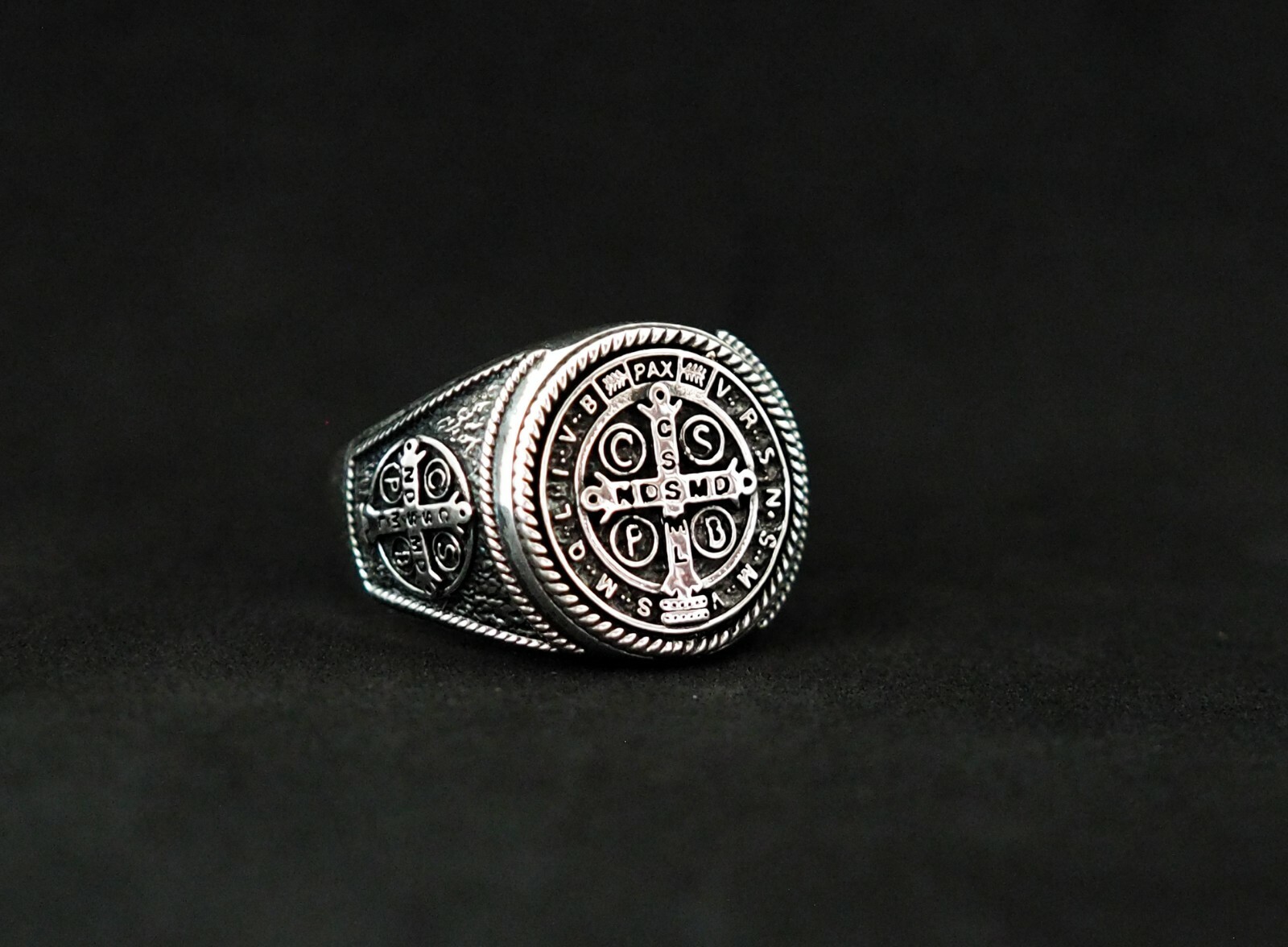 Men St Benedict Exorcism Demon Protection Ghost Hunter Ring 925 ...