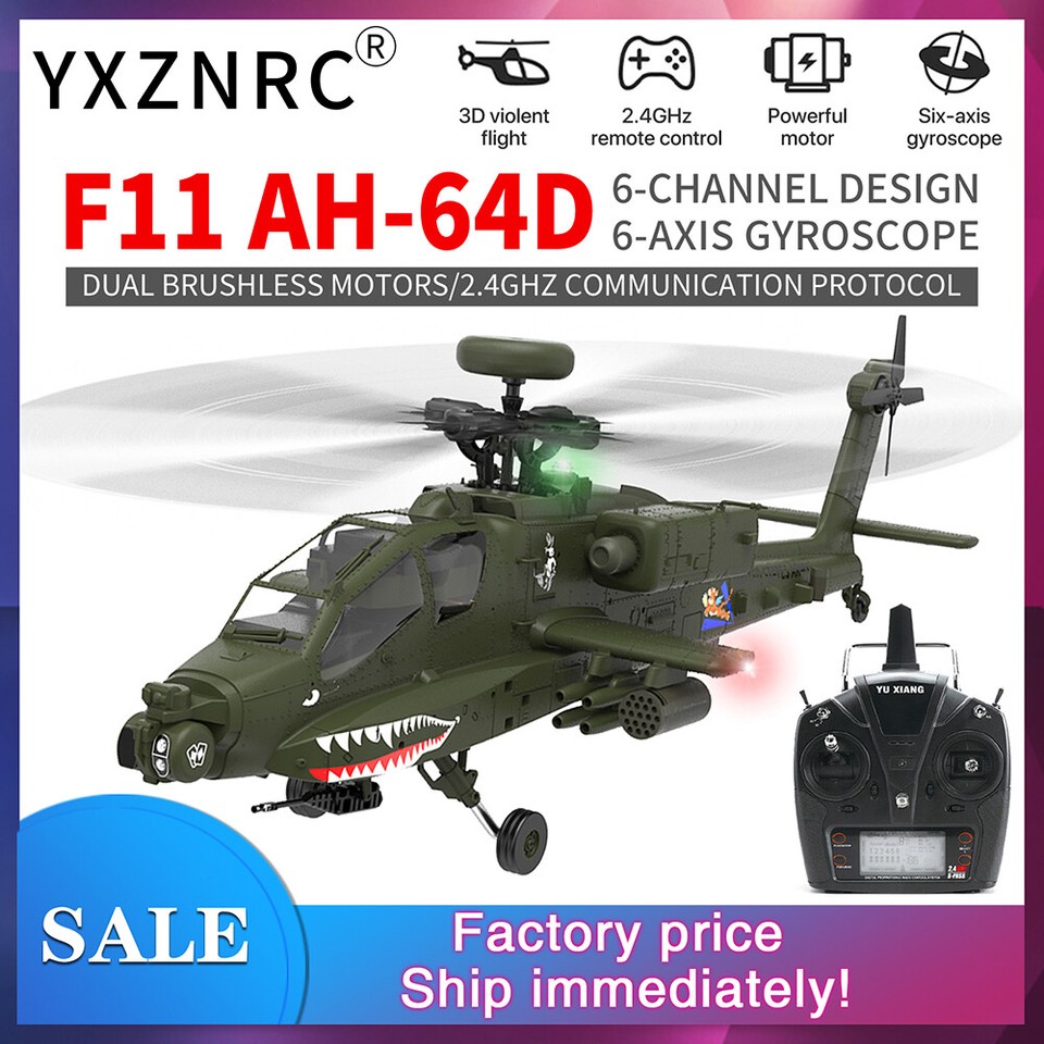 YXZNRC F11 AH-64D Apache 6-Axis Gyro 2.4G 6CH 3D Aircraft RC 1:32 RTF ...