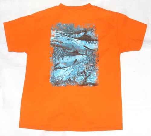Guy Harvey Aftco Bluewater Men's Short Sleeve Orange Tee T Shirt Size ...