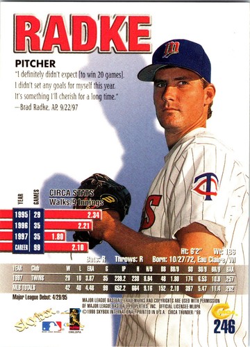 1998 Circa Thunder #246 Brad Radke Rave #/150 | eBay