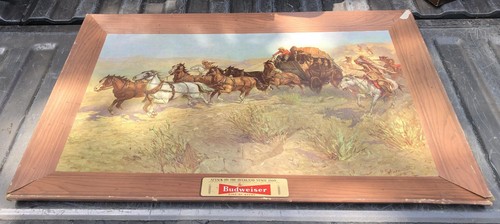1952 Budweiser Beer attack on the overland stage sign litho print ...