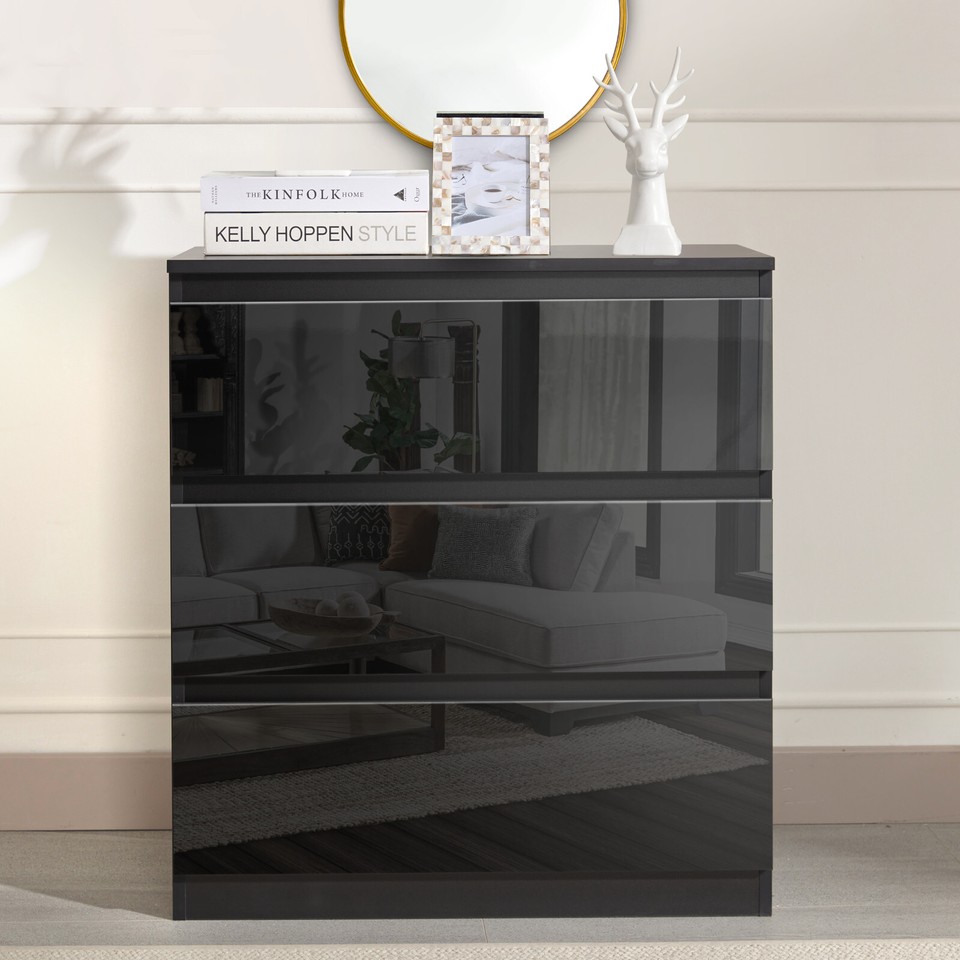 High Gloss Chest of Drawers Tall Wide Bedside Table Cabinet Bedroom ...