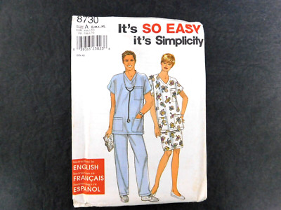 1999 Simplicity Pattern #8730 Size A (S-XL) Unisex Scrubs New UNCUT | eBay