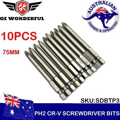 10PCS 75mm(3'') IMPACT PH2 SCREWDRIVER BITS MAGNETIC CRV Screw Driver ...