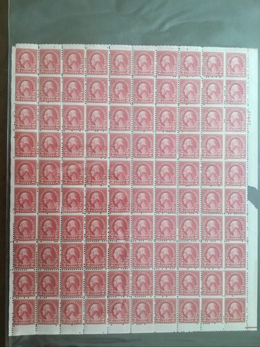 Full Sheet Of 100 MNH 2 Cent Carmine Washington Stamps - Circa 1922 ...