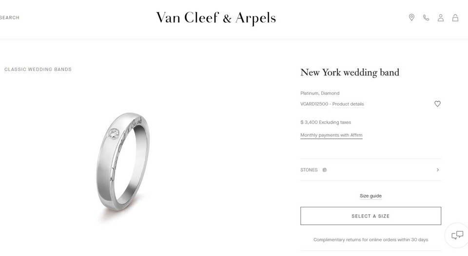 Van Cleef & Arpels VCA New York Platinum Diamond Wedding Band Ring Sz ...