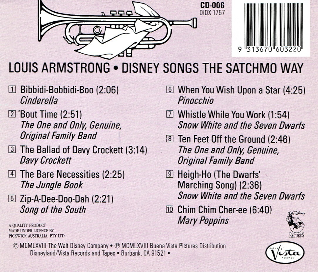 LOUIS ARMSTRONG - DISNEY SONGS THE SATCHMO WAY (1968 ALBUM ON CD ...