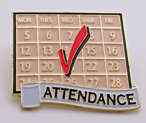 Attendance Award Lapel Pin Calendar with Red Check Mark Vintage ...