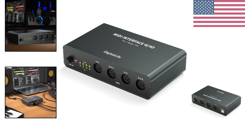 4i/4o MIDI Thru Box with 2i/4o MIDI Merge, MIDI-USB Interface Switcher ...