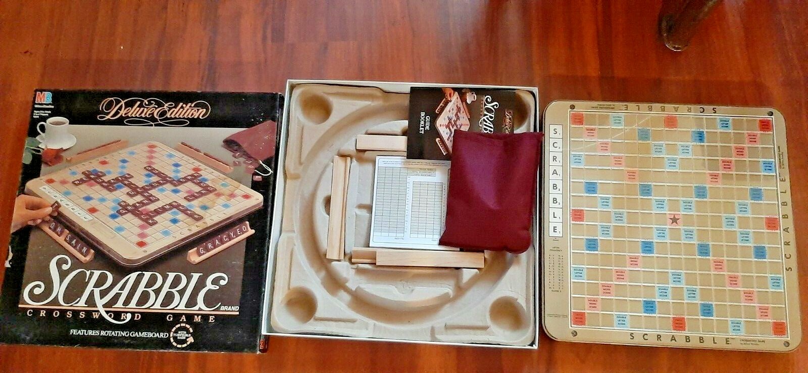 Vintage Scrabble Deluxe Edition Turntable Rotating Board Game Wood ...