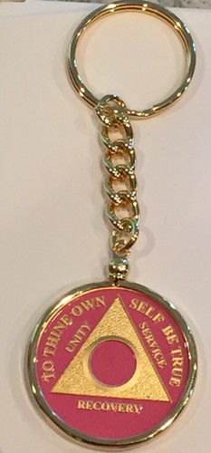 Any Year Or Month Pink 24k Gold Plated AA Medallion Keychain Removable ...