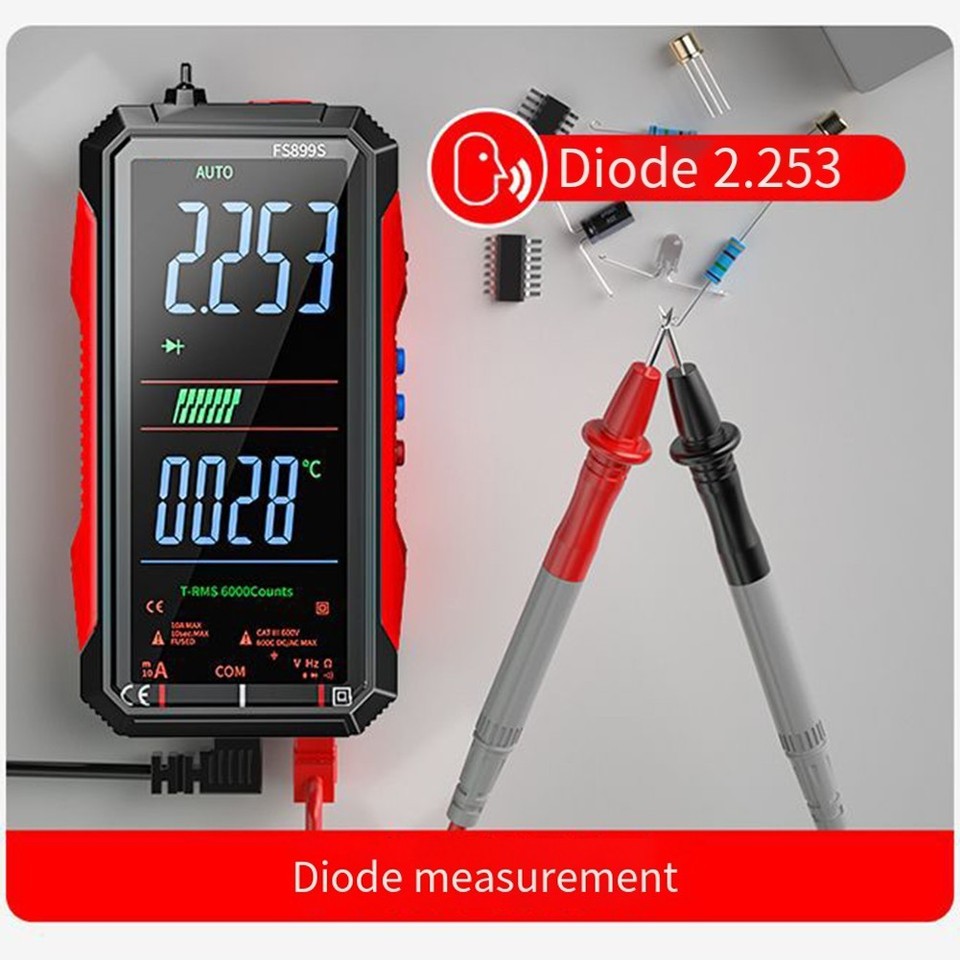 FS899S USB Rechargeable Digital Multimeter with Test Leads and LED ...