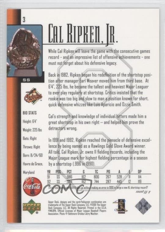 2001 Upper Deck Coca-Cola Baltimore Orioles Last Game Tribute Cal ...