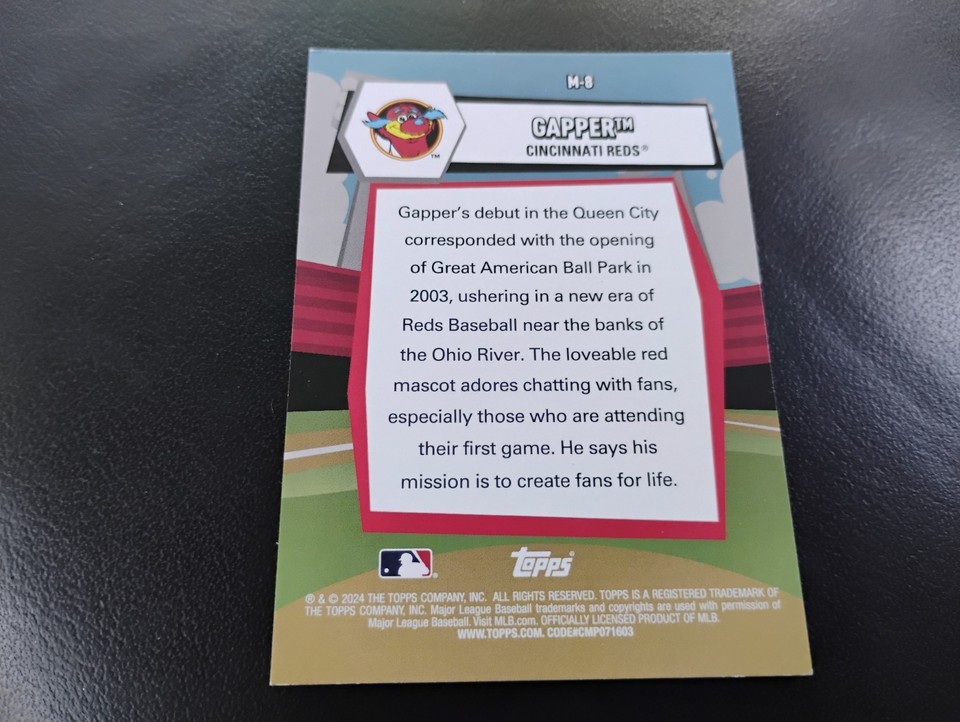 Cincinnati "Gapper" Reds 2024 Topps Big League Mascots Insert Baseball ...
