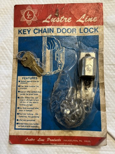 Vintage Lustre Line Locking Door Chain Hardware retro security w Key ...