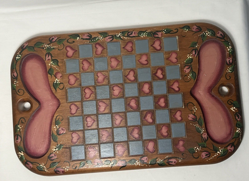 Wood Folk Art Checkers Chess Game Board Tray Wall Art Americana Hand ...