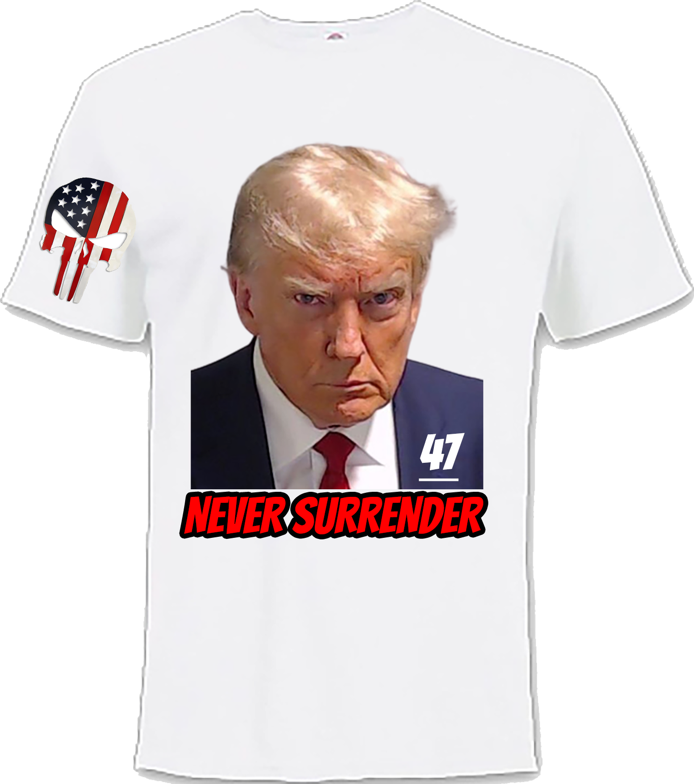 Donald Trump Never Surrender Official Mugshot T-Shirt Punisher Sleeve ...