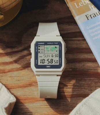 Casio LF-30W-8A Pop Beige Digital World Map World Time Quartz Resin ...