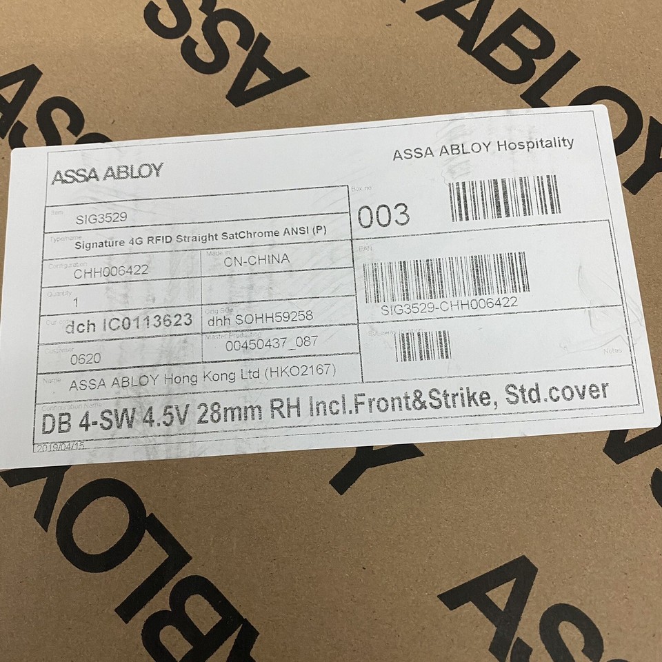 Assa Abloy Vingcard Signature 4G RFID Straight Lock Case ANSI 4.5v ...