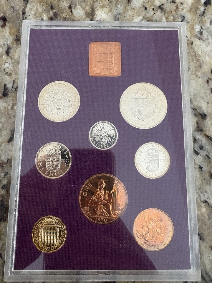 1970 Coinage of UK Royal Mint Great Britain 8 Coin PROOF Set COA Case ...