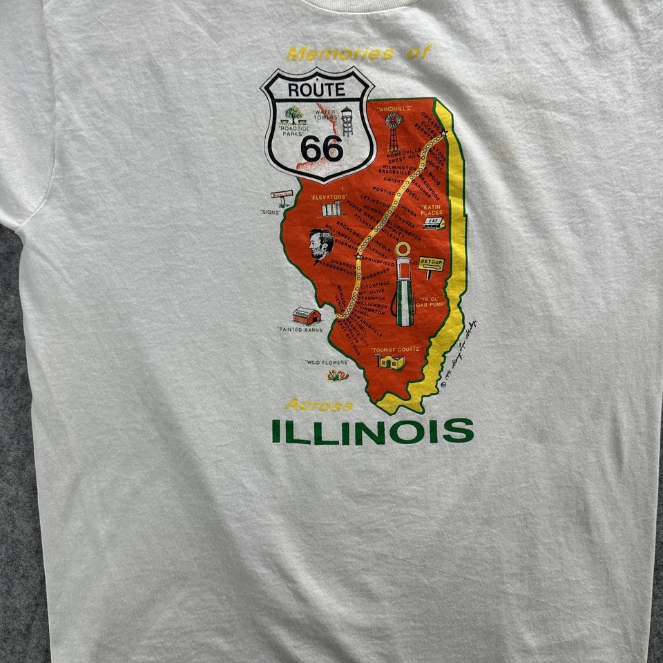 Vintage Route 66 Shirt Mens XL White Illinois Map Graphic Road Trip Tee ...