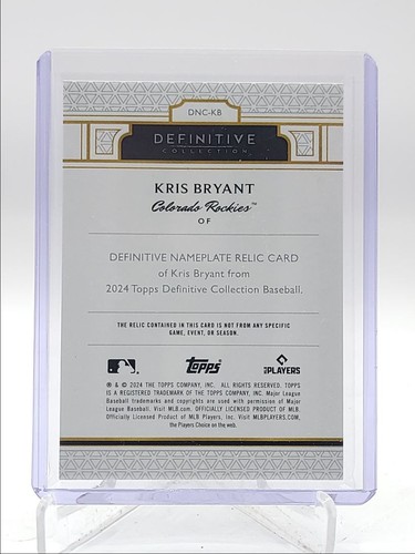 KRIS BRYANT 2024 TOPPS DEFINITIVE NAMEPLATE GAME USED PATCH 1/1 Q2723 ...