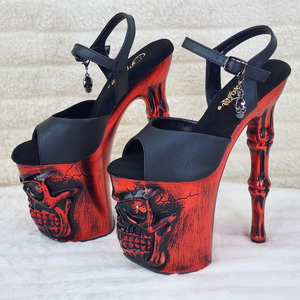 Rapture Black Matte Red Skull & Bones 8" High Heel Platform Shoes | eBay