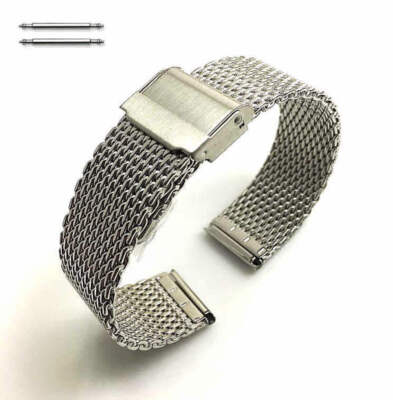 Thick Silver Stainless Steel Metal Adjustable Replacement Mesh Watch ...