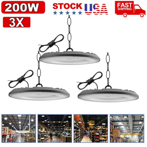 3 Pack 200W UFO Led High Bay Light Factory Warehouse Commercial Led ...