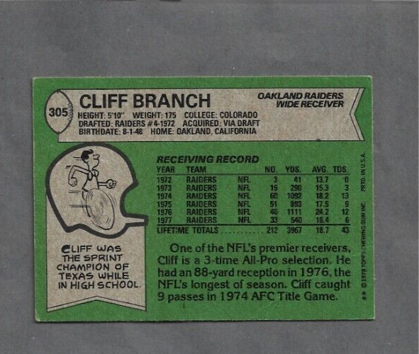 Cliff Branch HOF Oakland Raiders 1978 Topps #305 | eBay