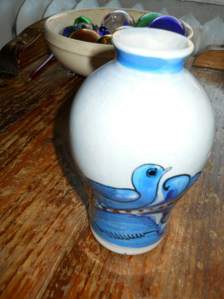 Pretty Light Blue 6" Mexican pottery vase with blue bird | eBay