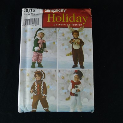 Simplicity Toddler Costume Pattern 3916 Uncut Elf Snowman Reindeer Size ...