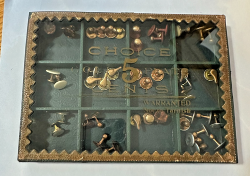 CHOICE GOLD PLATE COLLAR STUD GENERAL STORE DISPLAY CASE 5 cents ...