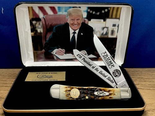 CASE XX PRES.TRUMP Amber Bone 24K Plated DJT Shield/ Trapper Knife ...