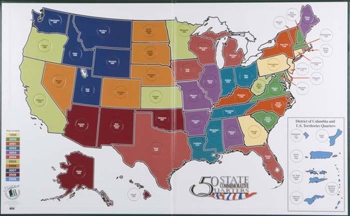 1999-2009 (50) State Territory Statehood Coin Quarter Holder Map Album ...