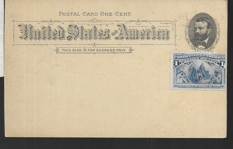 1893 COLUMBIAN EXPOSITION POSTAL CARD SERIES 1 DESIGN 1 CHARLES ...