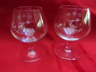 HENNESSY Logo Pedestal Shot Glass Pair Mint Cognac Cordial Snifter ...