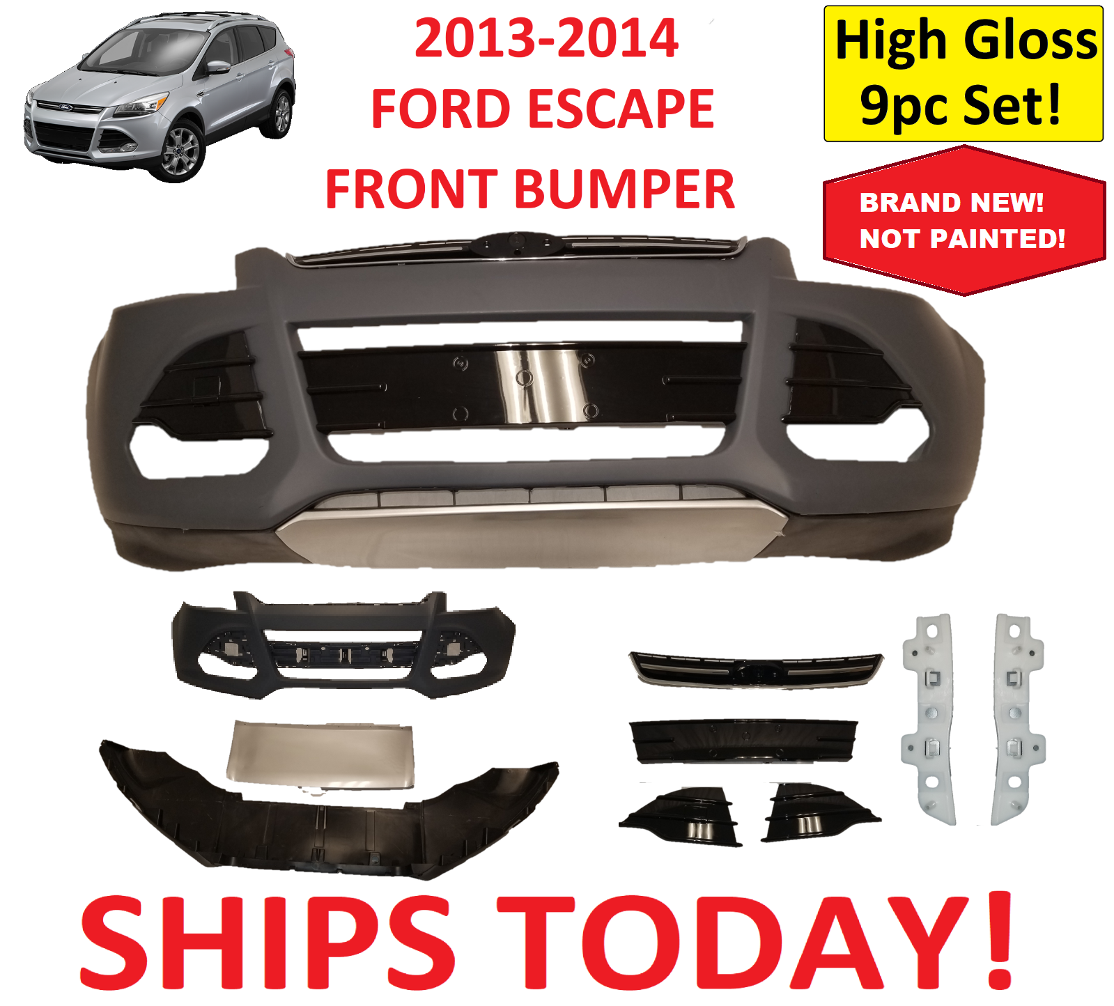 New Front Bumper Cover Fascia FOR 2013 2014 2015 2016 Ford Escape ...