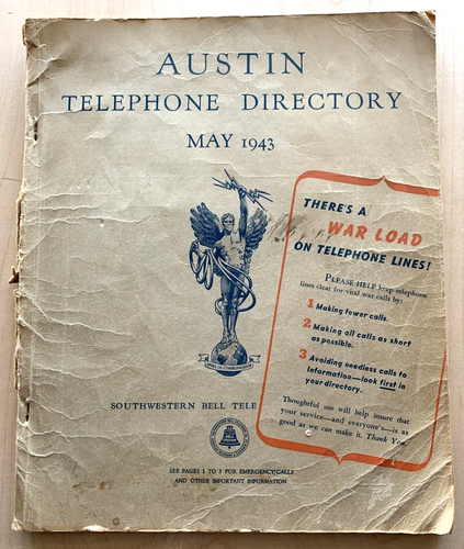 Austin Texas Phone Directory Vintage May 1943 WWII SW Bell Telephone | eBay
