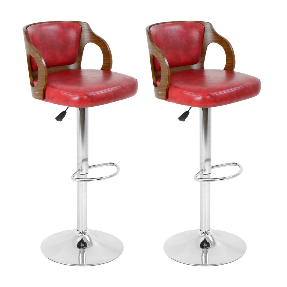 Set of 2 Bar Stools Modern Leather Bar Chairs Adjustable Air Lift ...
