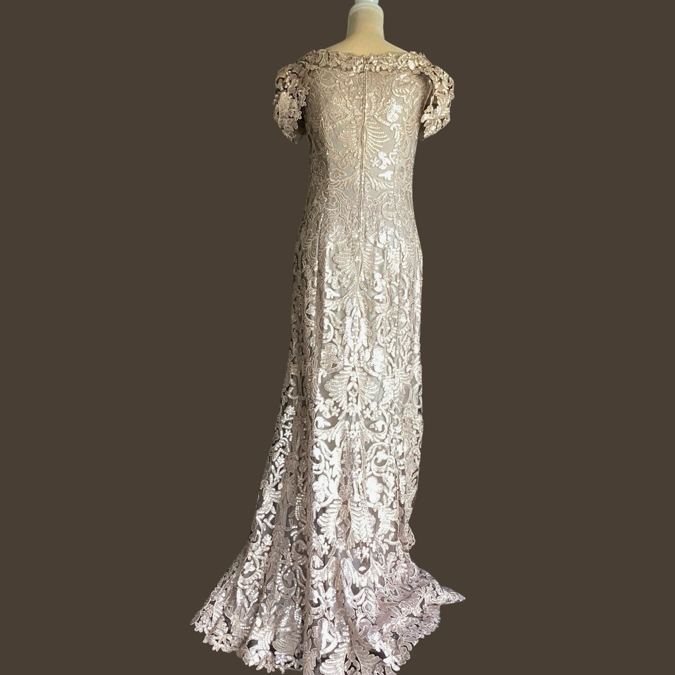 Tadashi Shoji Size 8 Gown Paillets Embroidered Lace Overlay Lined Cap ...